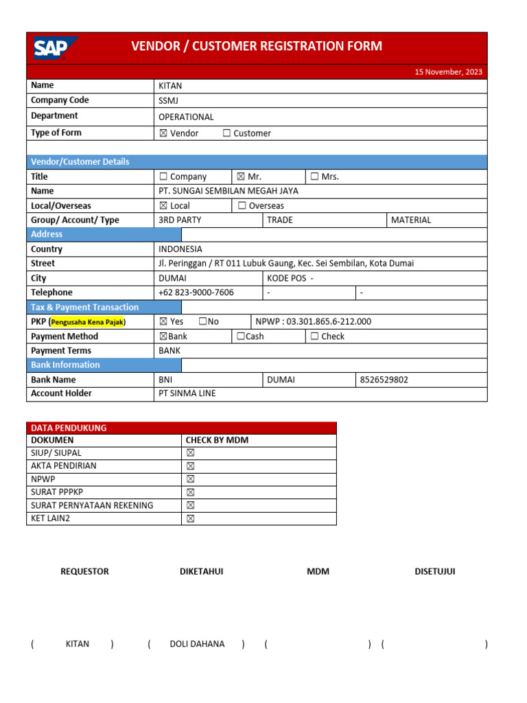 Form Request Vendor SSMJ | PDF