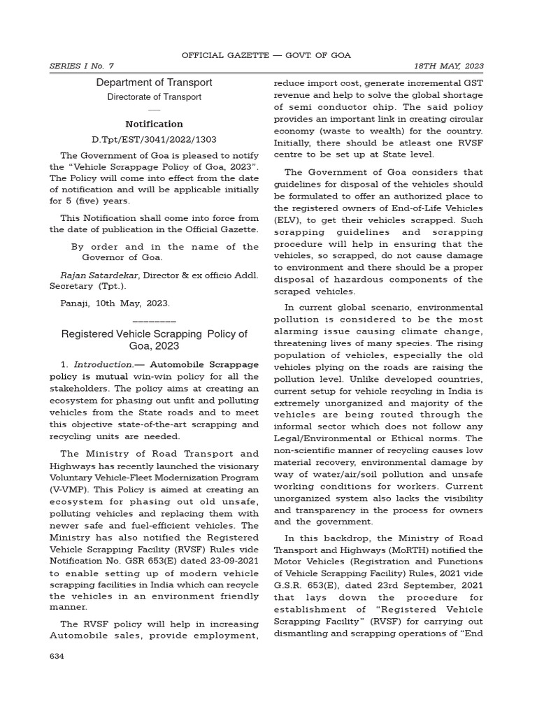 Vehicle Scrapping Policy | PDF | Vehicles | Audit