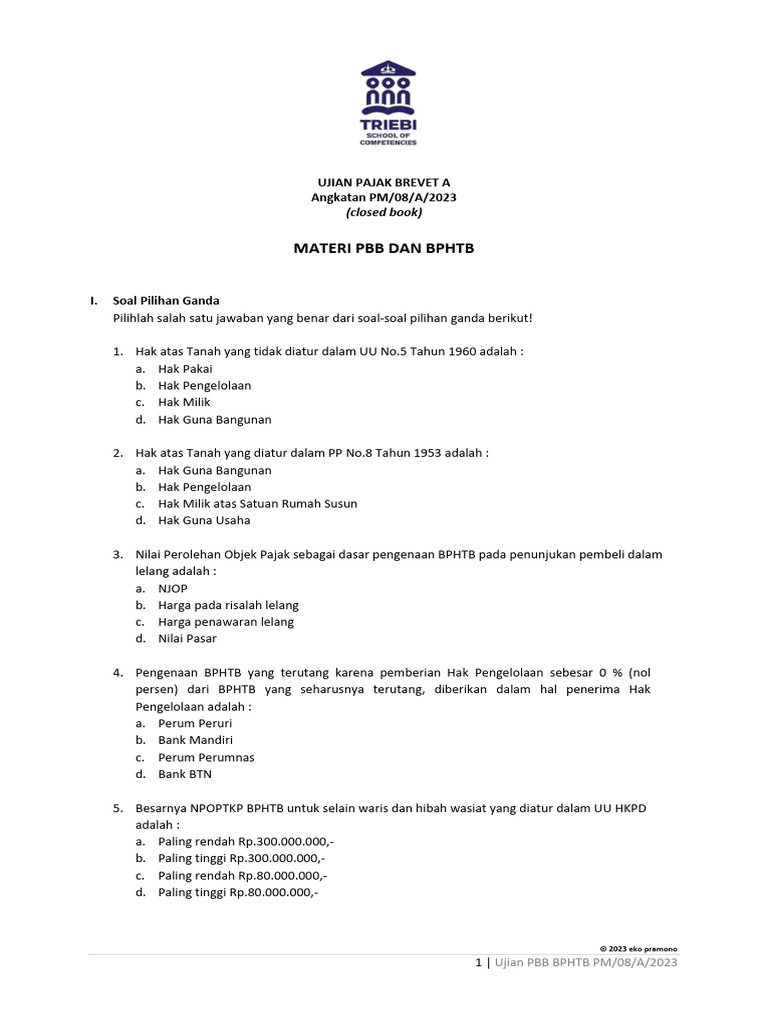 Soal Ujian PBB BPHTB PM 08 2023 | PDF