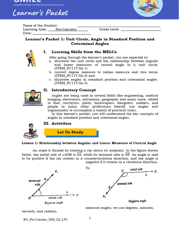 SMILE Learner s Packet Q2 Week 1 (1) | PDF | Angle | Minute And Second Of Arc