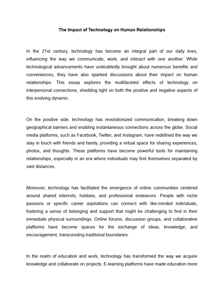 The Impact of Technology On Human Relationships | PDF | Interpersonal ...
