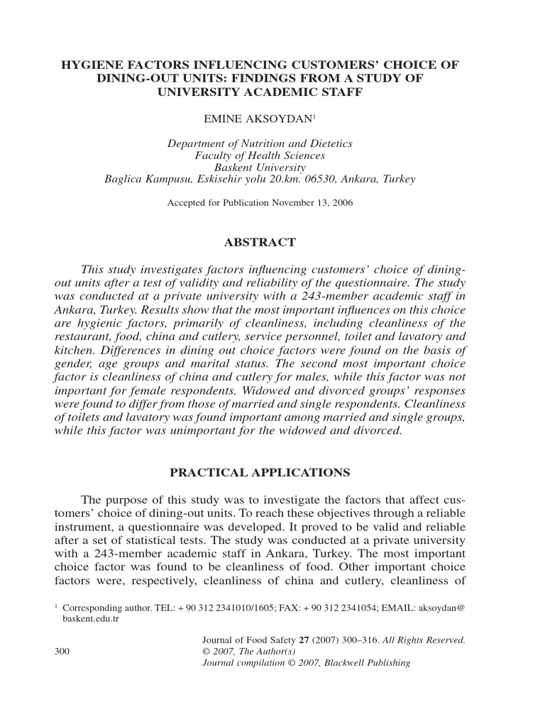 Hygiene Factors in Dining Choices | PDF | Spss