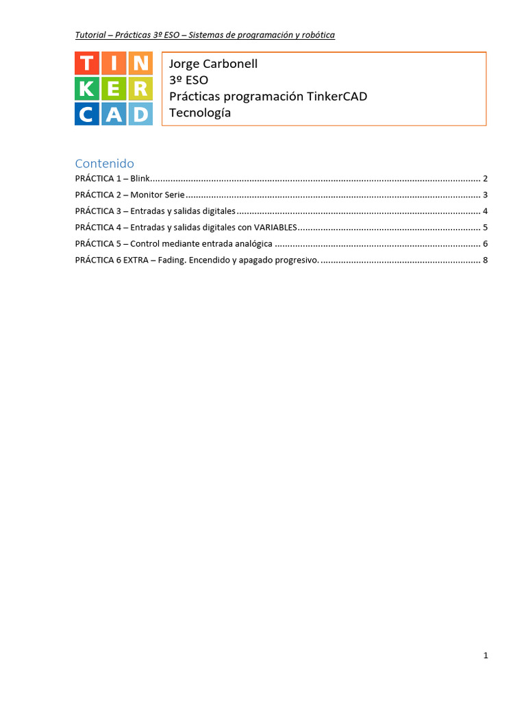 PRÁCTICAS TINKERCAD de Programación en Arduino | PDF | Arduino | Señal analoga