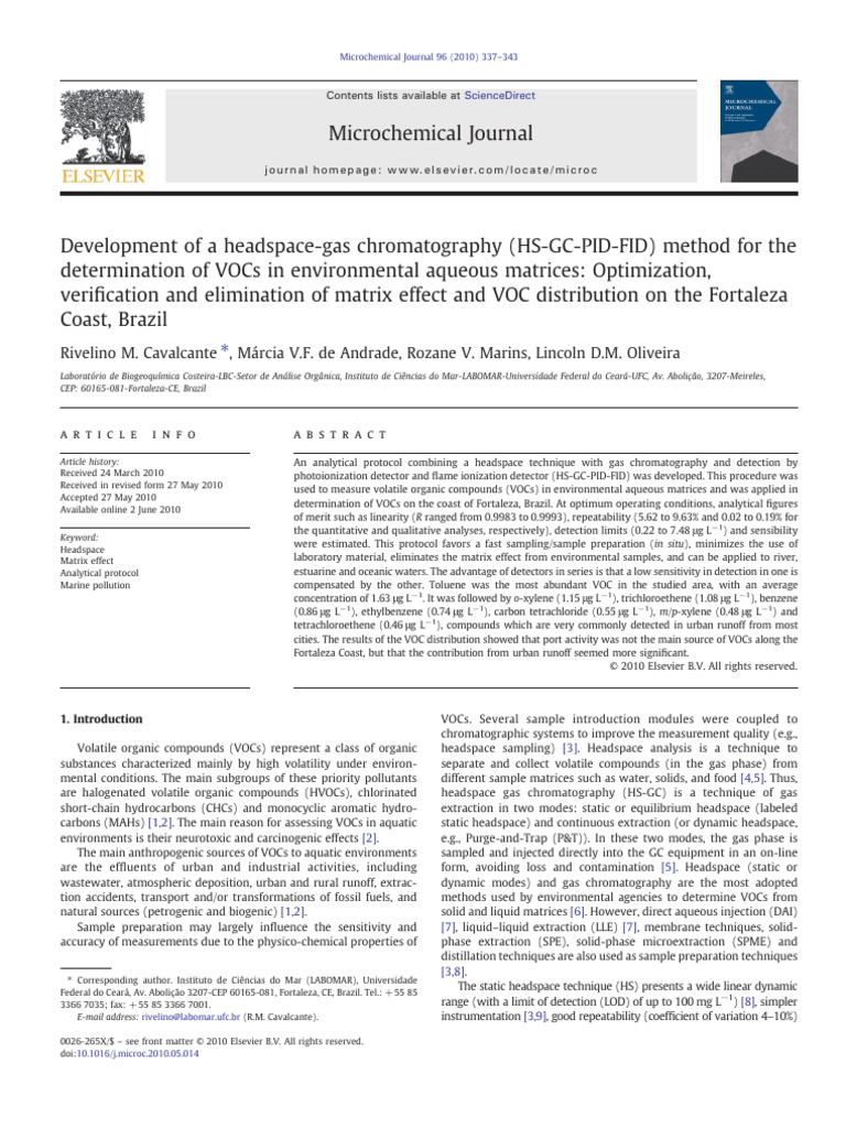 Determination of Vocs With GC-FID PID | PDF | Volatile Organic Compound | Gas Chromatography