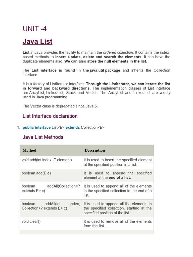 Java List | PDF | Method (Computer Programming) | Class (Computer Programming)