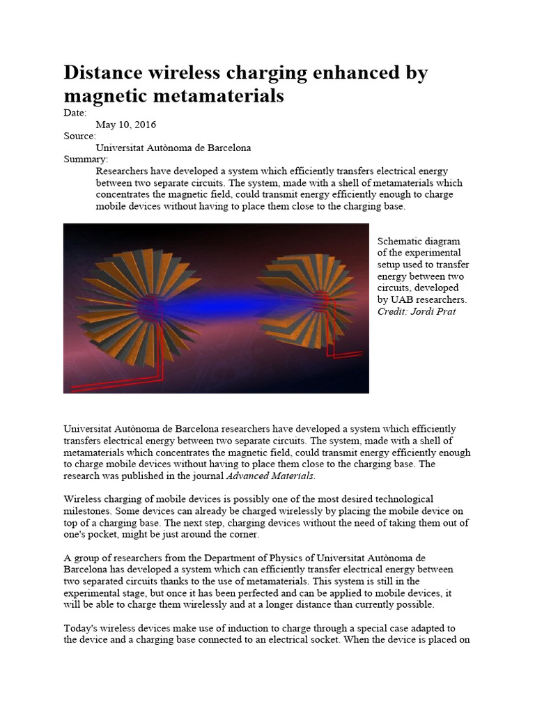 Distance Wireless Charging Enhanced by Magnetic Metamaterials | PDF ...