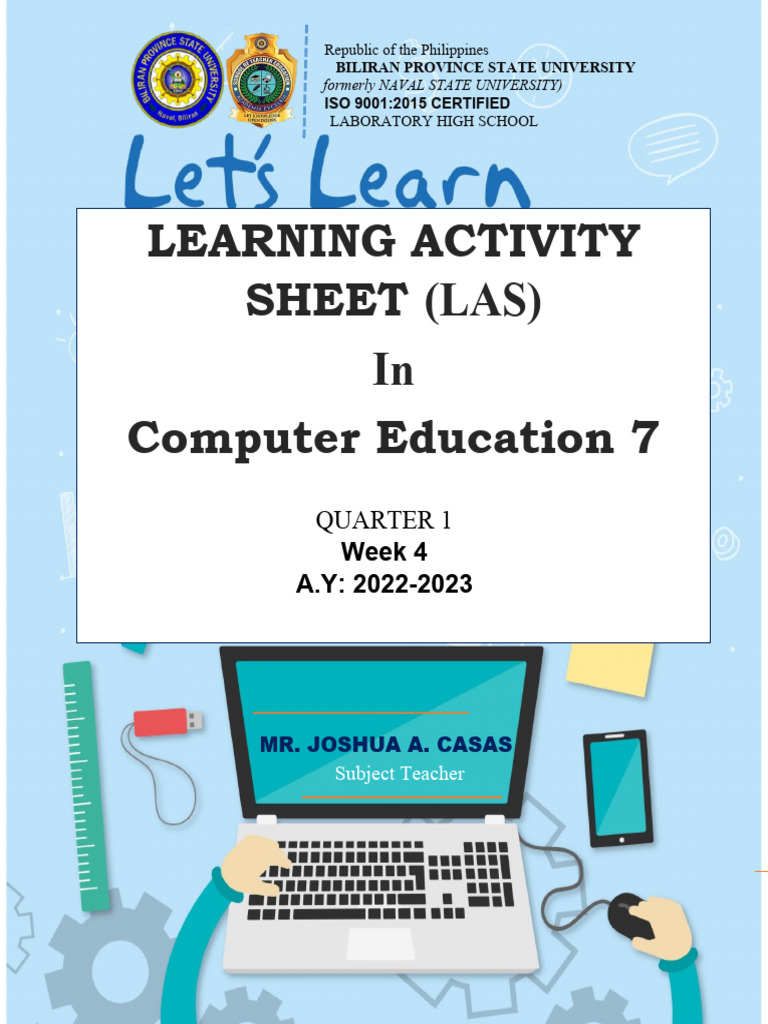LAS LEARNING ACTIVITY SHEET FOR GRADE 7 Keyboard | PDF | Computer ...