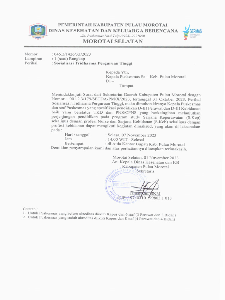 SURAT TEMBUSAN KAPUS SE - KAb - Pulau Morotai | PDF