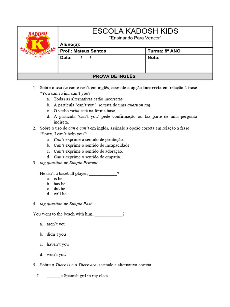 Prova 8 Ano SIMULADO | PDF