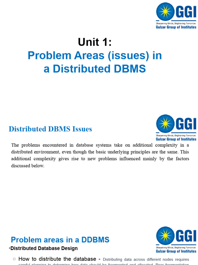 Unit 1 Problem Areas In A Distributed Ddbms Pdf Databases Replication Computing