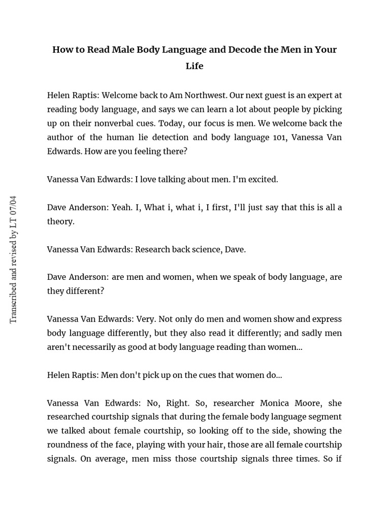 How To Read Male Body Language and Decode The Men in Your Life Watermarked | PDF | Body Language