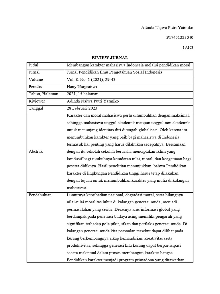 Analisis Review Jurnal PK - TM5 - Adinda Najwa | PDF | Karier & Perkembangan | Kesehatan Holistik
