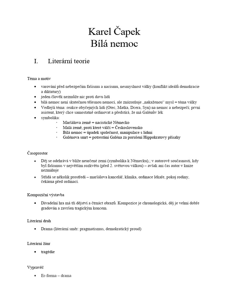 Karel Čapek - Bílá Nemoc | PDF