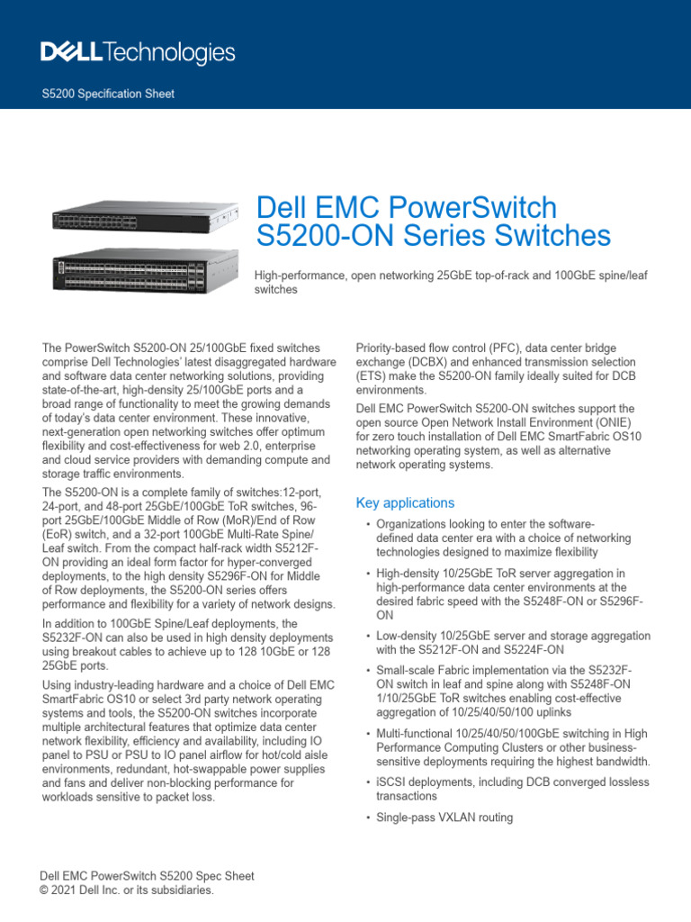 Dell Emc Networking-S5200 On Spec Sheet | PDF | I Pv6 | Computer Network