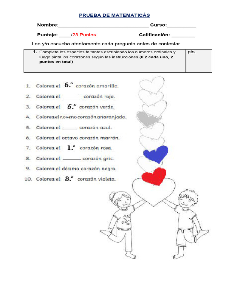 Prueba Numeros Ordinales | PDF