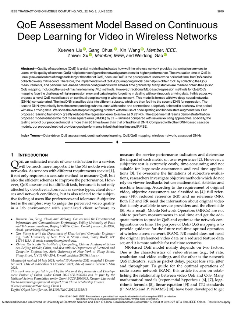 QoE Assessment Model Based on Continuous Deep Learning for Video in Wireless Networks | PDF ...