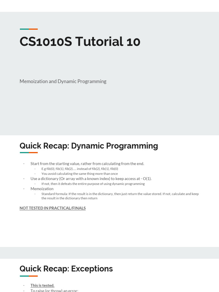 Cs1010s Tutorial 10 Pdf Pdf Dynamic Programming Computer Programming 3188
