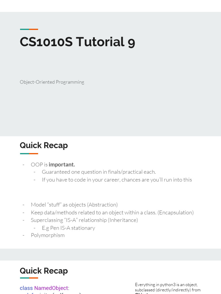 Cs1010s Tutorial 9 Pdf Pdf Inheritance Object Oriented Programming 0495