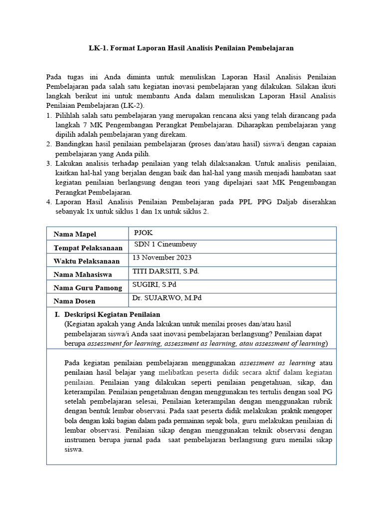Format Hasil Asesmen Pembelajaran | PDF | Seni
