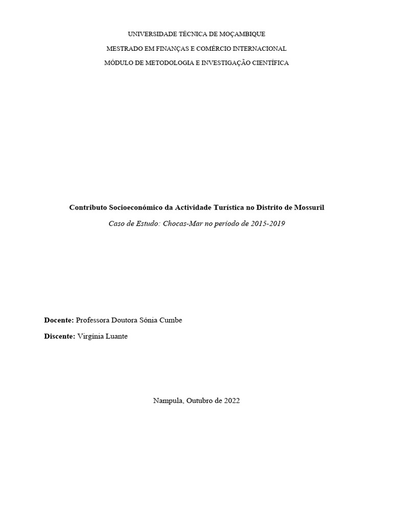 Contributo do Turismo em Mossuril | PDF | Turismo | Economia