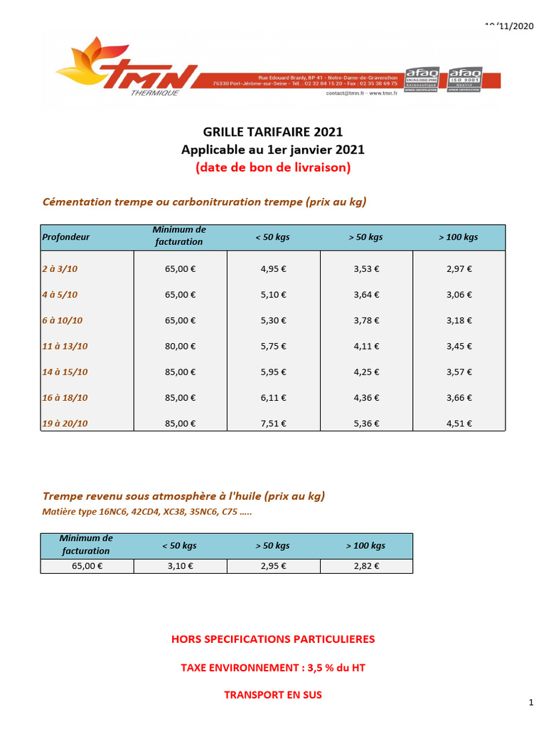 Grille Tarifaire Cementation 2021 | PDF