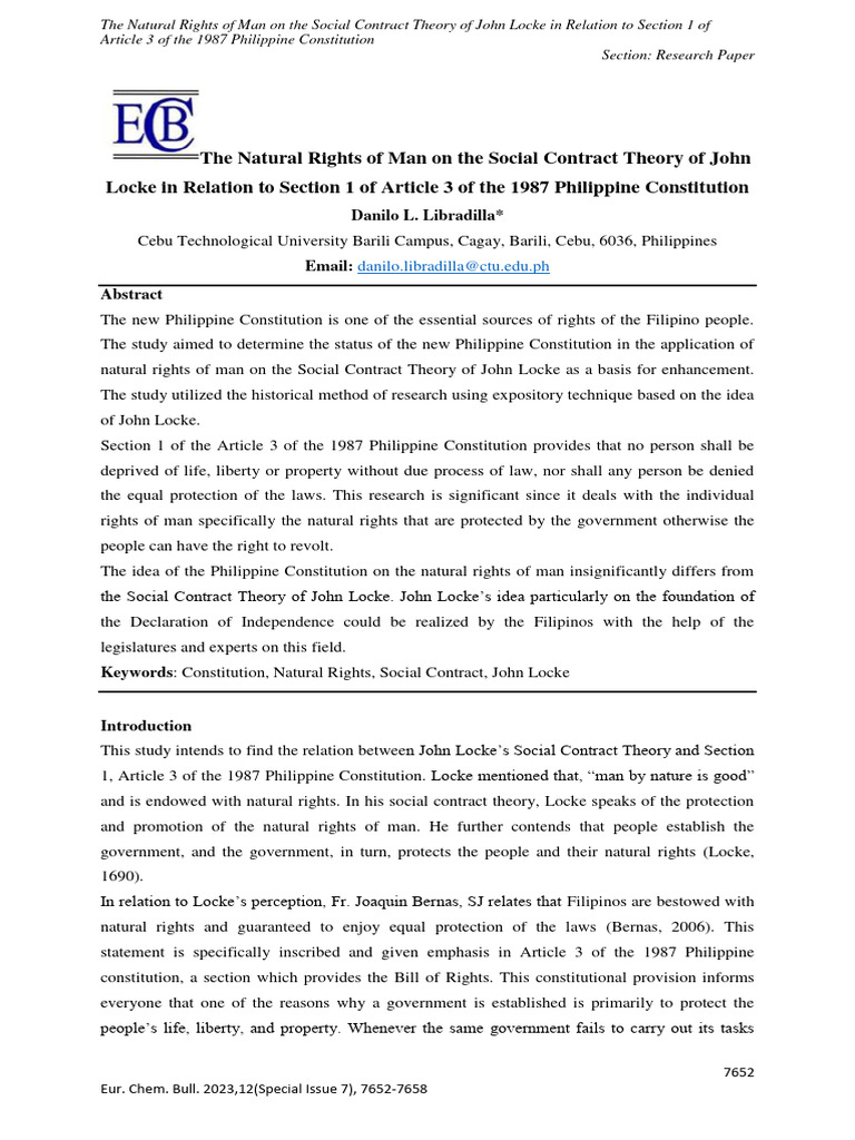 The Natural Rights of Man On The Social Contract Theory of John Locke ...