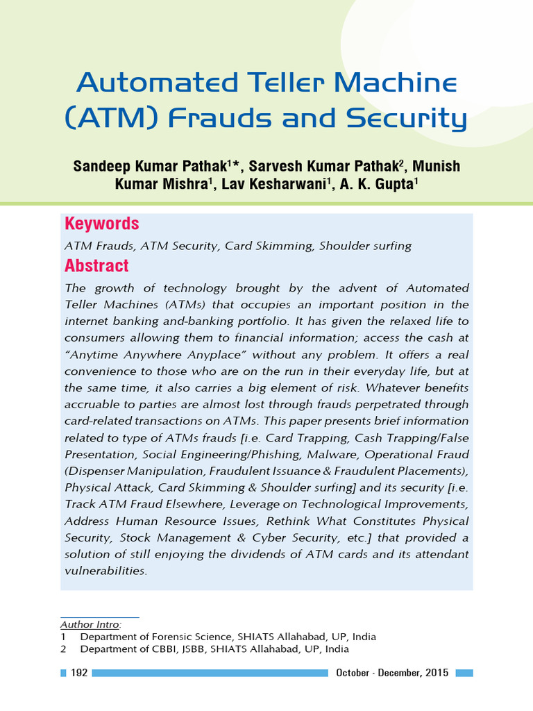 ATM Fraud Types and Security Measures | PDF | Automated Teller Machine ...