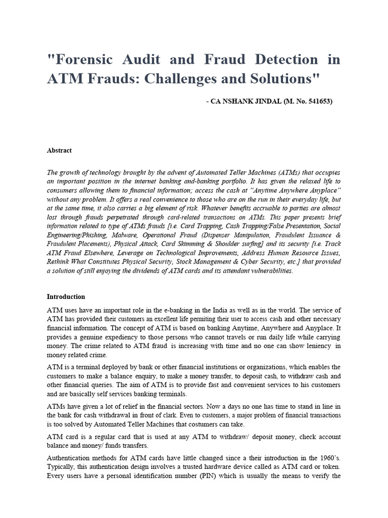 Forensic Audit and Fraud Detection in ATM Frauds: Challenges and Solutions | PDF | Automated ...