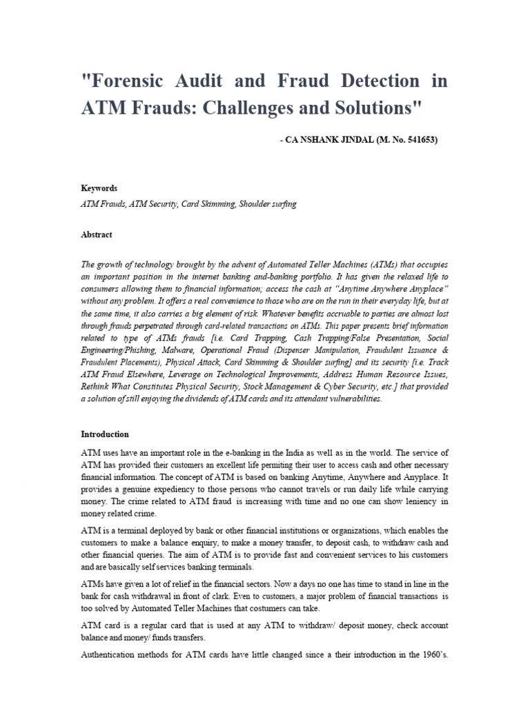 Resaerch Report On Atm Frauds | PDF | Automated Teller Machine | Debit Card