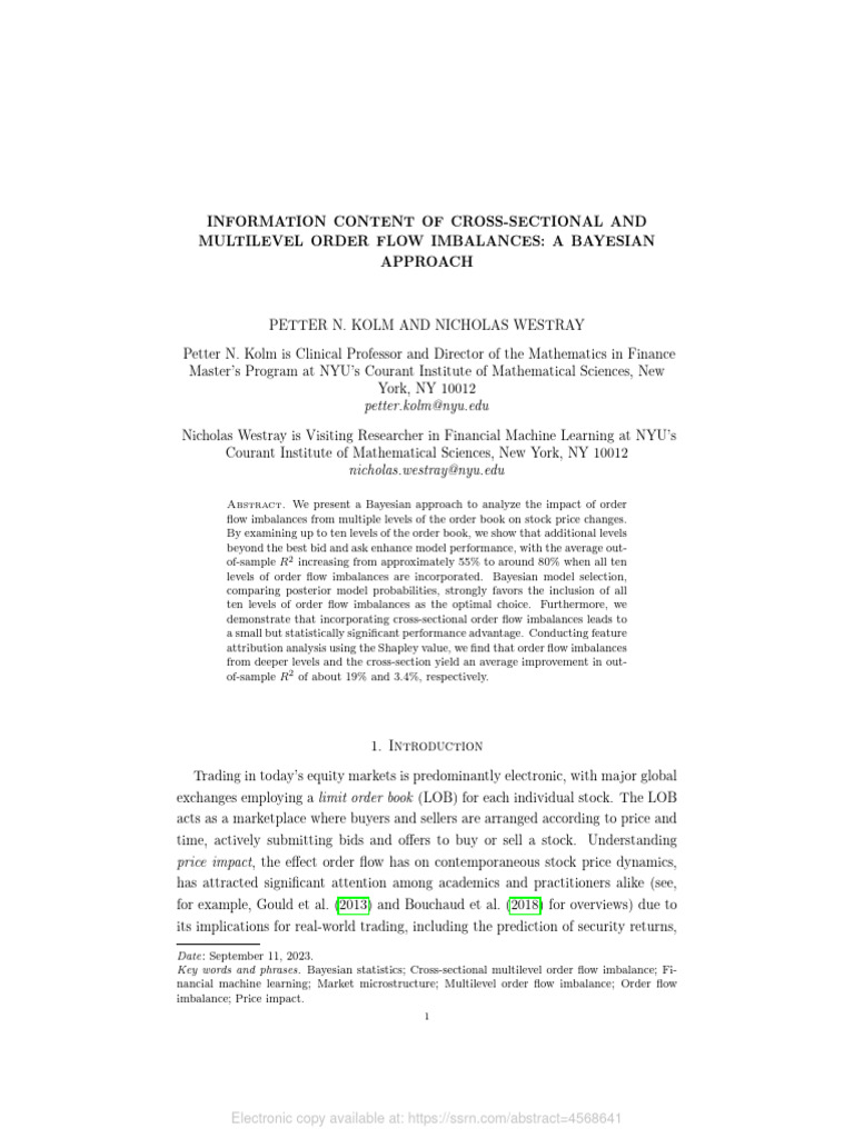 Nformation Content of Cross-Sectional and Multilevel Order Flow Imbalances A Bayesian Approach ...