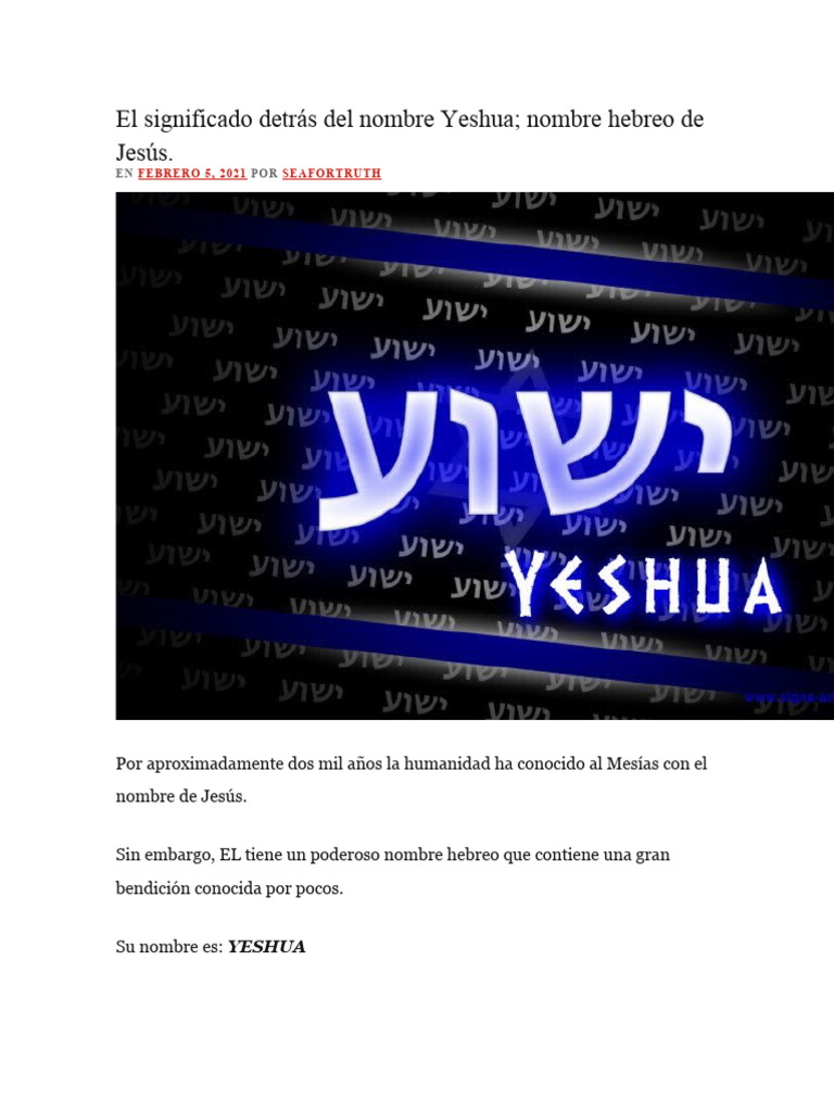 Significado del nombre Yeshua en hebreo | PDF | Lenguaje hebreo | Salvación
