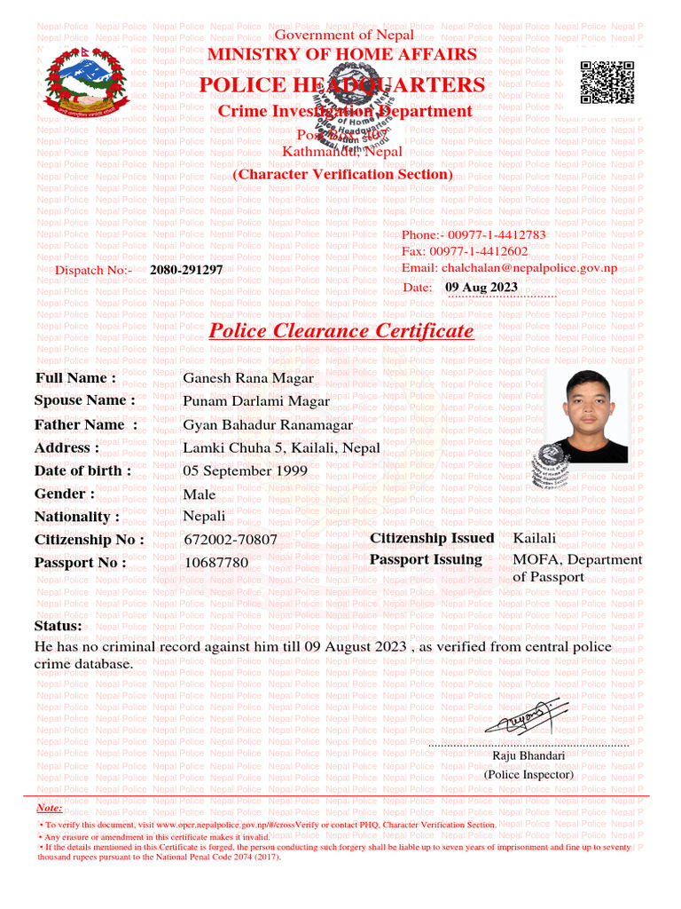 Certificate 2542766 | PDF | Nepal | Crimes
