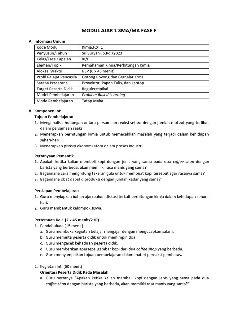 Modul Ajar 1 Sma | PDF