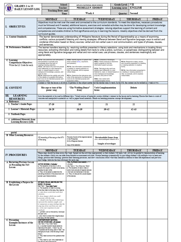 DLL 2nd Quarter Wk4 | PDF | Learning | Information