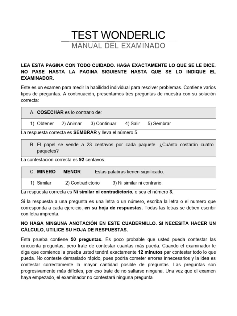 Guía del Examen Wonderlic | PDF