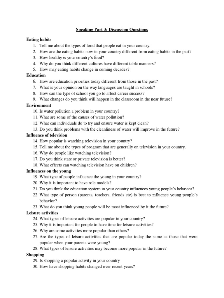Questions Speaking Part 3 | PDF | Tourism | Risk
