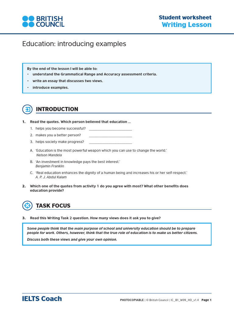 Education: Introducing Examples: Writing Lesson | PDF | Experience ...
