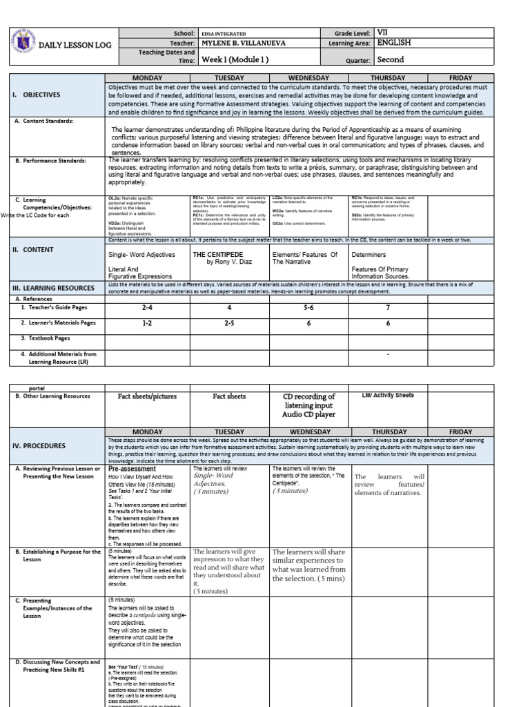 DLL 2nd Quarter Wk1 | PDF | Learning | Experience