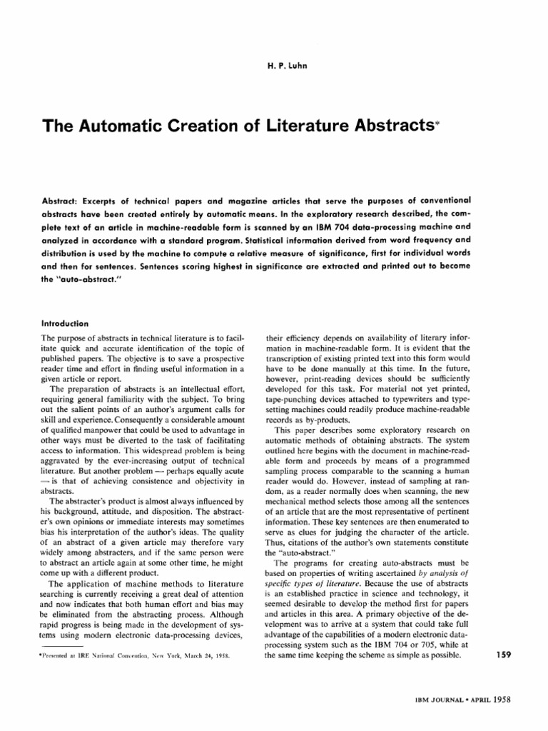 Luhn 1958 | PDF | Abstract (Summary) | Neurotransmitter