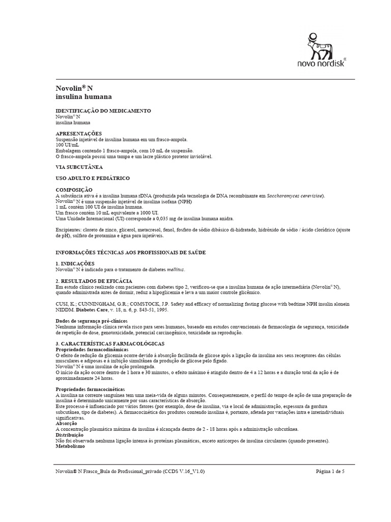 Novolin N Frasco - Bula Do Profissional | PDF | Diabetes | Hipoglicemia
