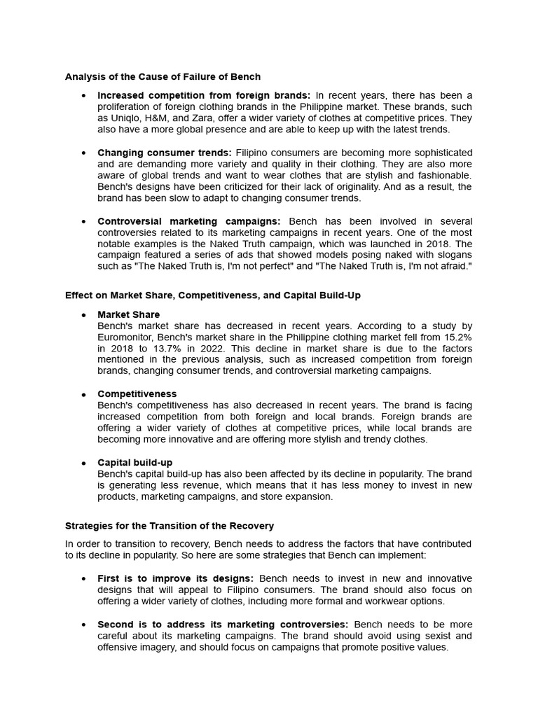 Bench Corporation | PDF | Brand | Market (Economics)