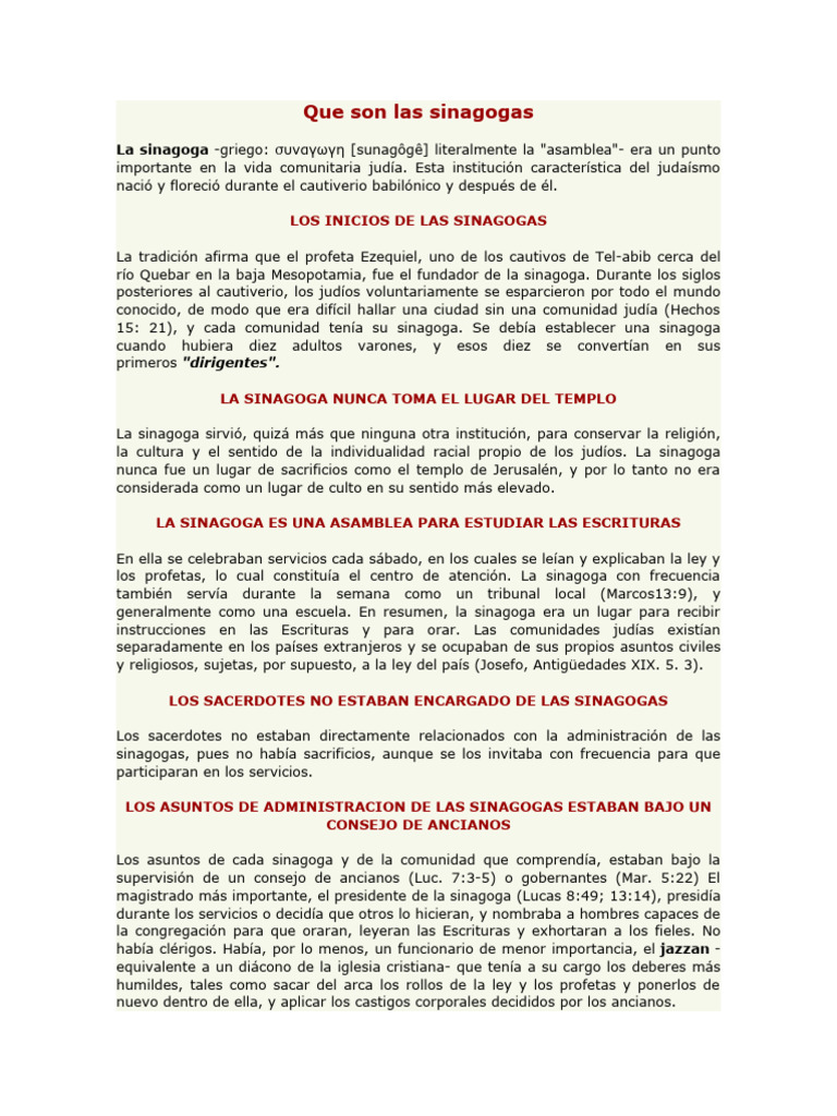 Que Son Las Sinagogas | PDF | Sinagoga | Judios y judaísmo