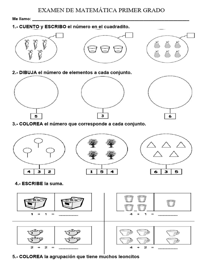 Examen de Matematica Primer Grado | PDF | Métodos y materiales de enseñanza