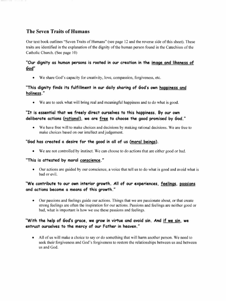 Seven Human Traits Explained | PDF | Love | Conscience