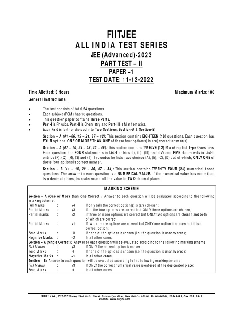 Fitjee Test Paper | PDF | Gases | Heat