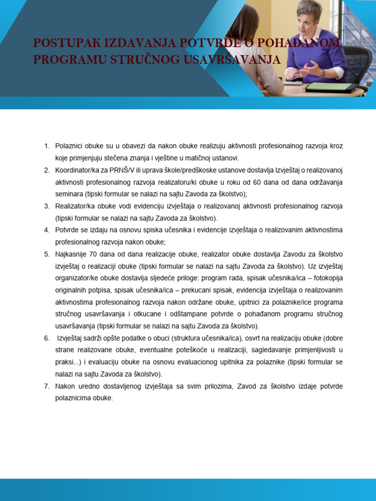 Postupak Izdavanja Potvrde o Pohađanom Programu Stručnog Usavršavanja | PDF
