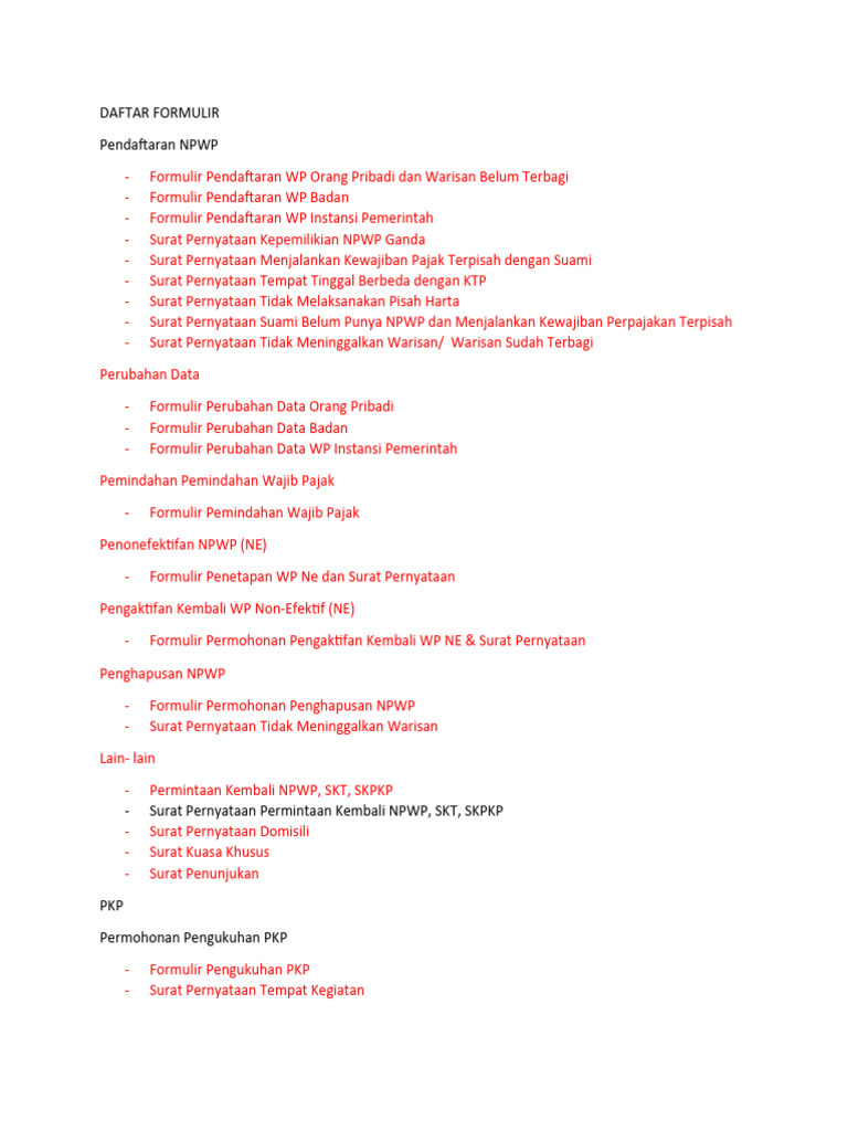 Daftar Formulir | PDF