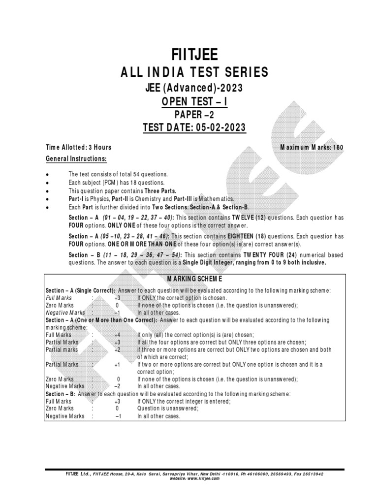Aits 2223 Ot I Jeea TD Paper 2 Offline | PDF | Collision | Tension (Physics)