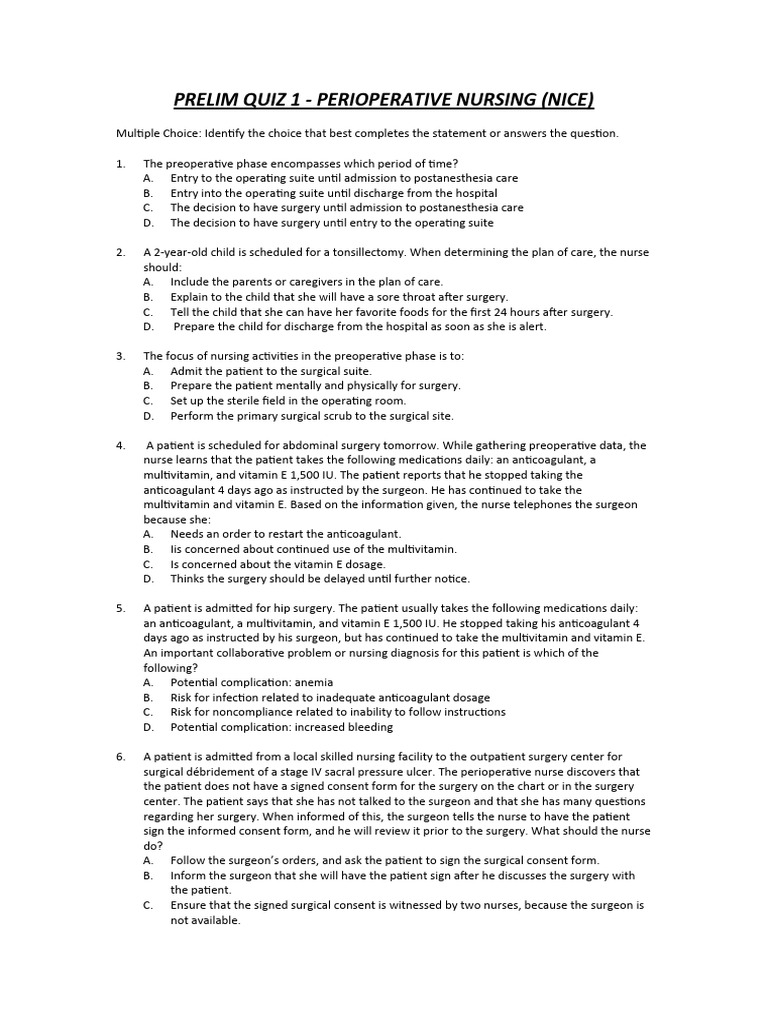Perioperative Quiz | PDF | Surgery | Anesthesia