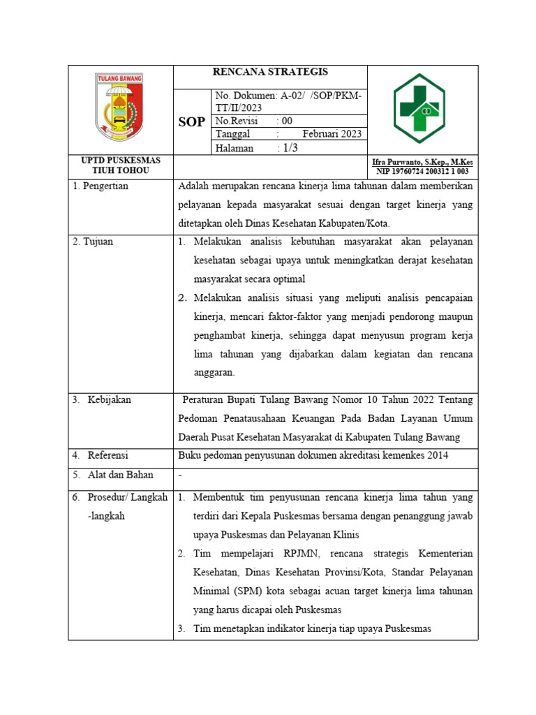 Sop Renstra | PDF | Bisnis | Sains & Matematika